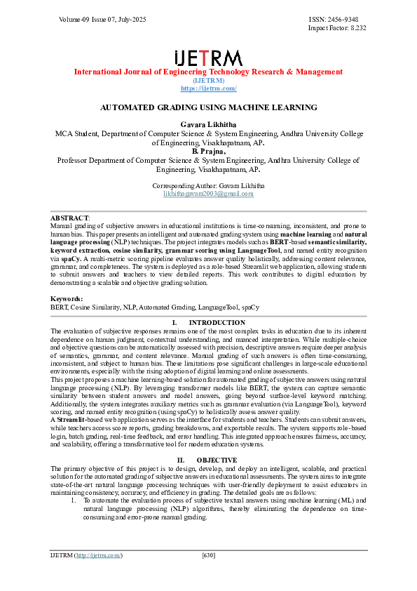 (PDF) AUTOMATED GRADING USING MACHINE LEARNING