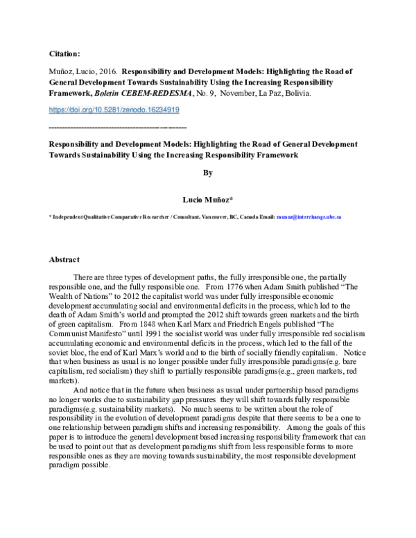 (PDF) Responsibility and Development Models: Highlighting the Road of ...