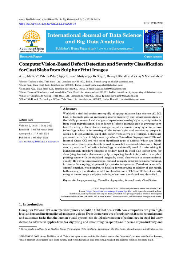 (PDF) Computer Vision-Based Defect Detection and Severity Classification for Cast Slabs from ...