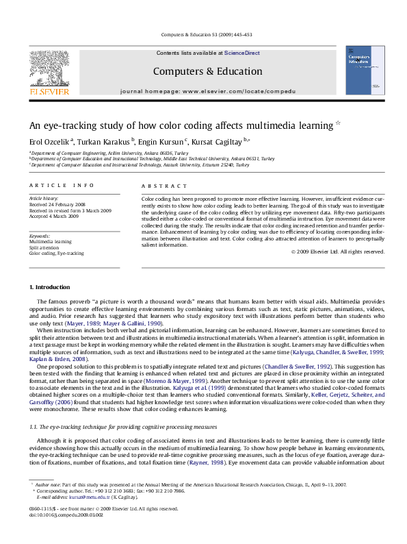 (PDF) An eye-tracking study of how color coding affects multimedia learning