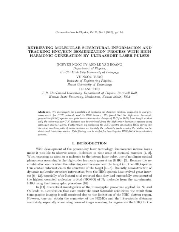 (PDF) Retrieving Molecular Structural Information and Tracking HNC/HCN Isomerization Process ...