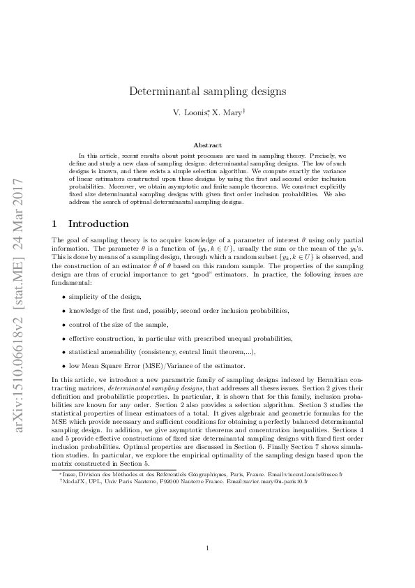 (PDF) Determinantal sampling designs