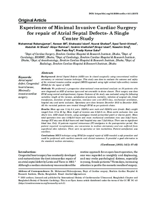 (PDF) Experience of Minimal Invasive Cardiac Surgery for repair of ...