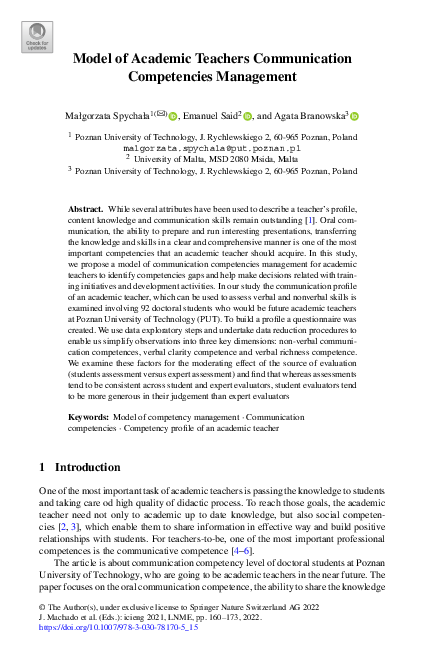 (PDF) Model of Academic Teachers Communication Competencies Management