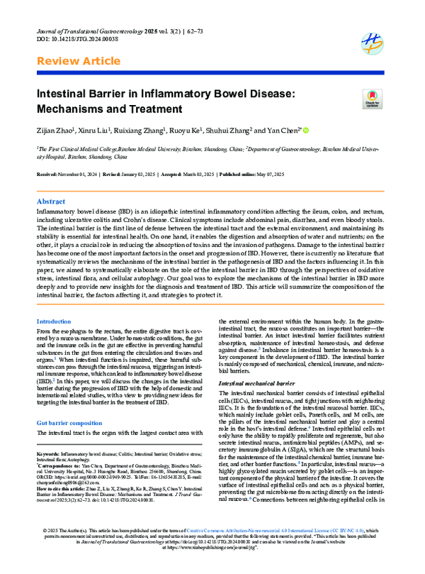 (PDF) Intestinal Barrier in Inflammatory Bowel Disease: Mechanisms and ...