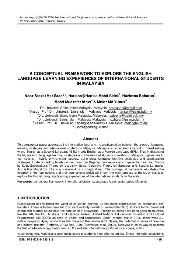 (PDF) A Conceptual Framework to Explore the English Language Learning ...