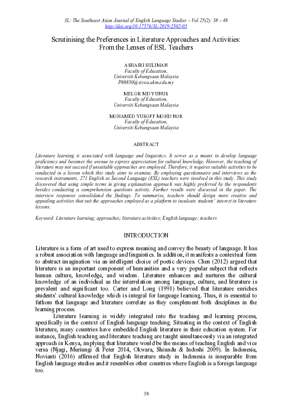 (PDF) Scrutinising the Preferences in Literature Approaches and ...