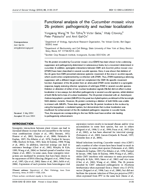 (PDF) Functional analysis of the Cucumber mosaic virus 2b protein ...