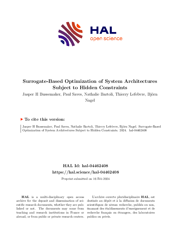 (PDF) Surrogate-Based Optimization of System Architectures Subject to ...