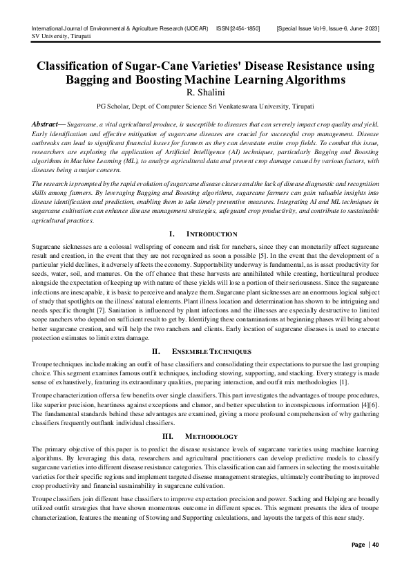 (PDF) Classification of Sugar-Cane Varieties' Disease Resistance using ...