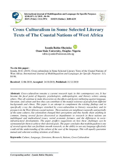 (PDF) Cross Culturalism in some Selected Literary Texts of the Coastal ...