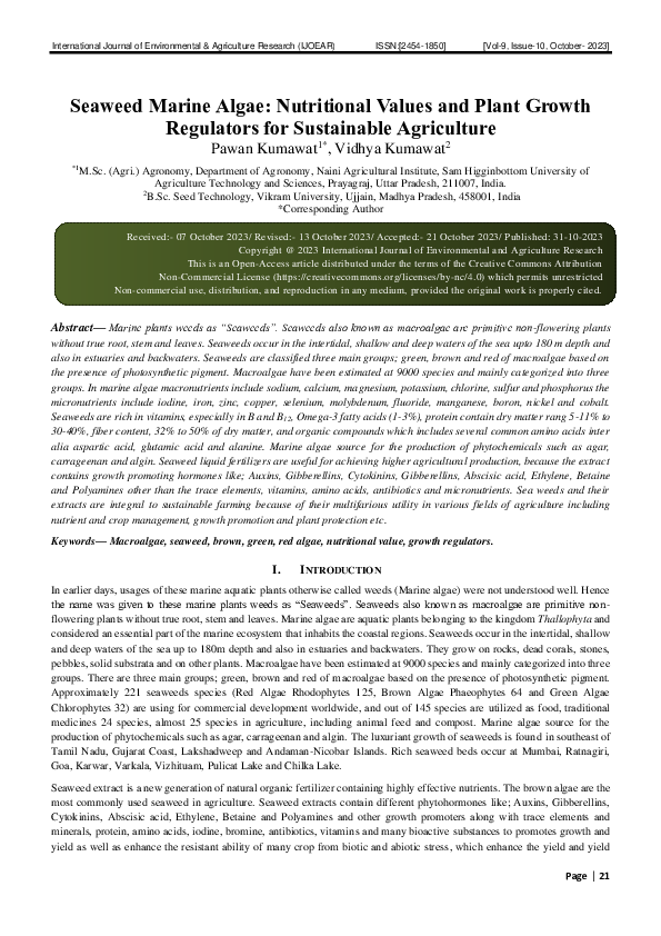 (PDF) Seaweed Marine Algae: Nutritional Values and Plant Growth ...