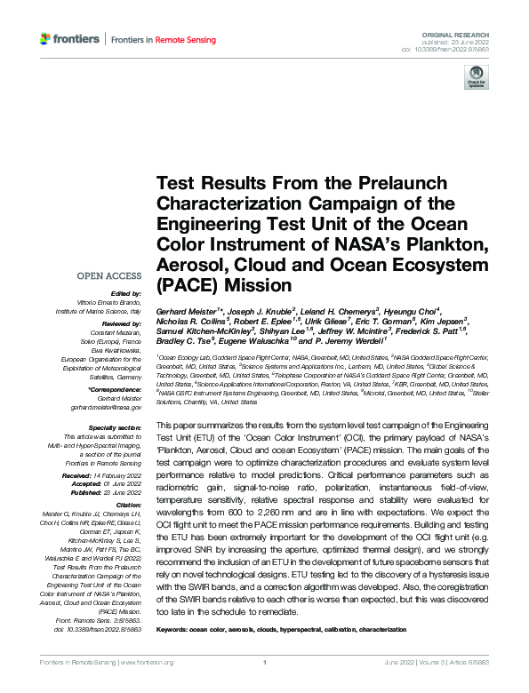 (PDF) Test Results From the Prelaunch Characterization Campaign of the ...