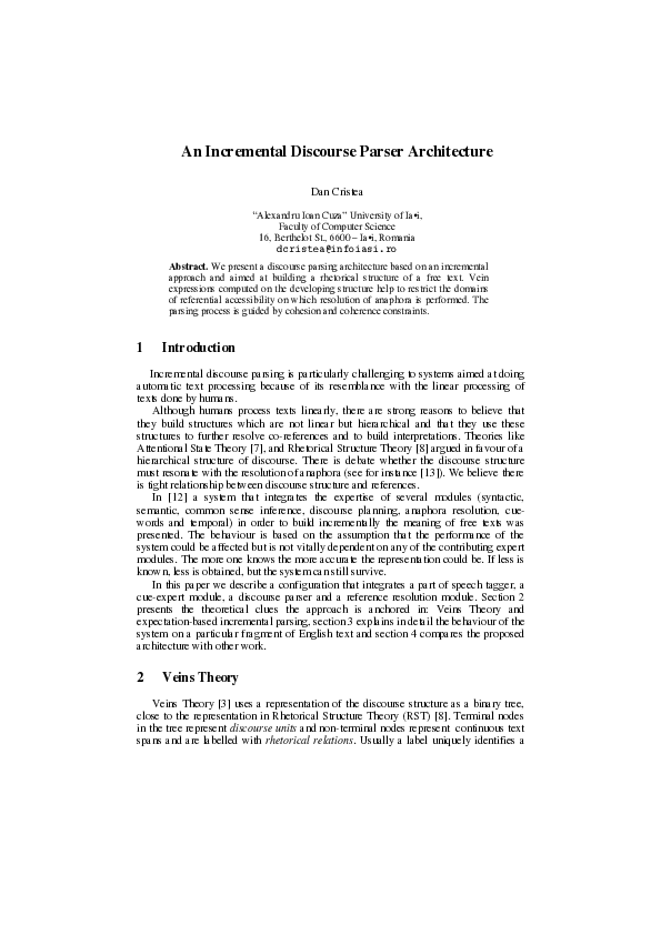 (PDF) An Incremental Discourse Parser Architecture
