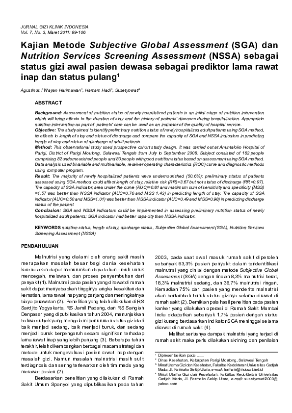 (PDF) Kajian metode Subjective Global Assessment (SGA) dan Nutrition ...