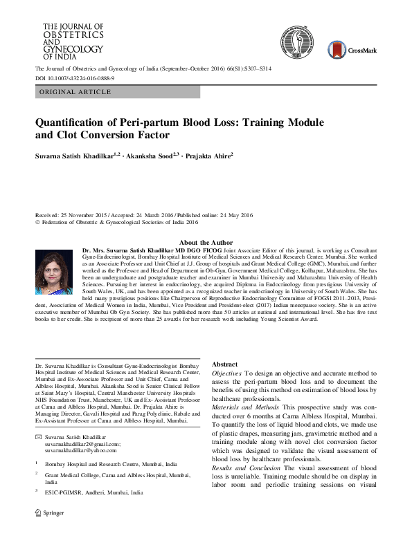 (PDF) Quantification of Peri-partum Blood Loss: Training Module and ...