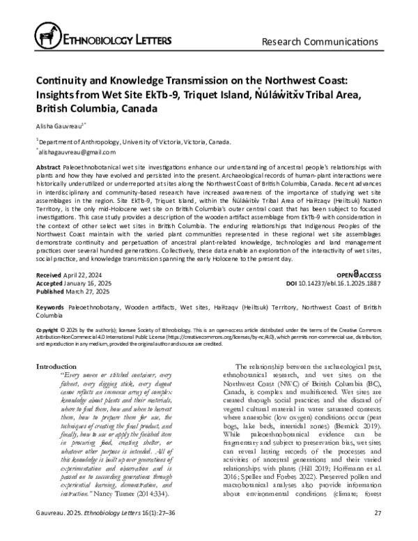 (PDF) Continuity and Knowledge Transmission on the Northwest Coast ...