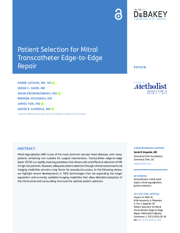 (PDF) Patient Selection for Mitral Transcatheter Edge-to-Edge Repair