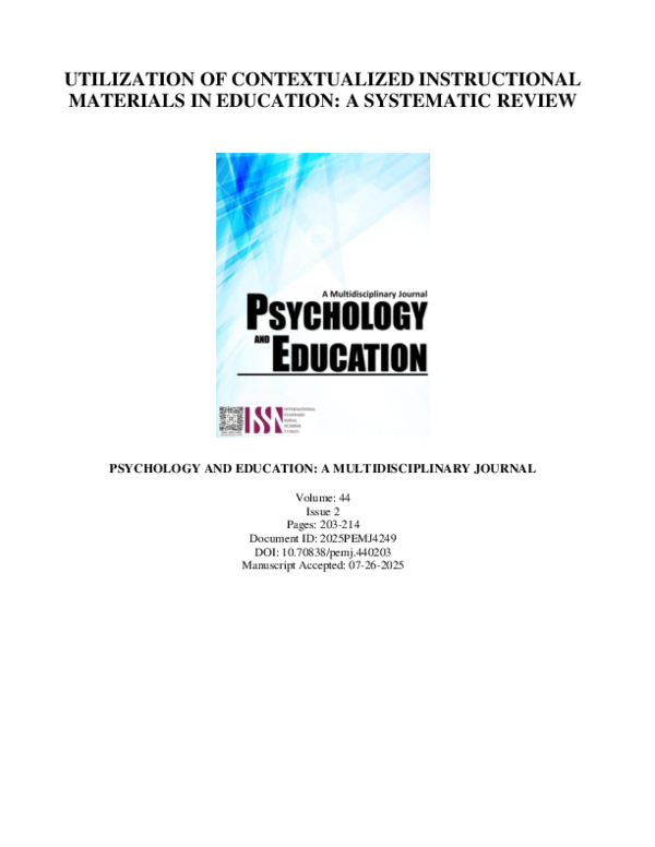 (PDF) Utilization of Contextualized Instructional Materials in ...