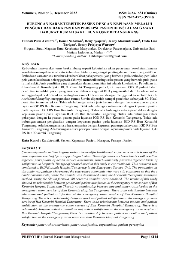 (PDF) Hubungan Karakteristik Pasien Dengan Kepuasan Melalui Pengukuran ...