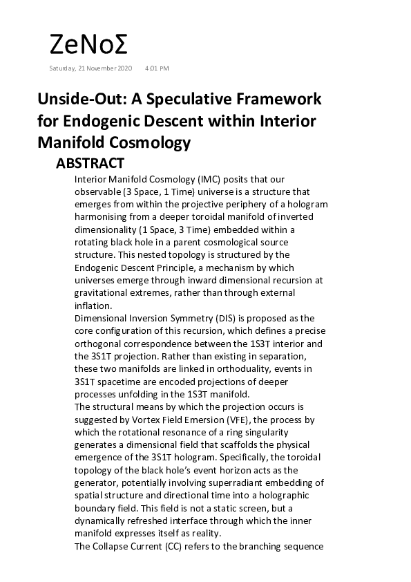 (PDF) Unside-Out: A Speculative Framework for Endogenic Descent within Interior Manifold Cosmology