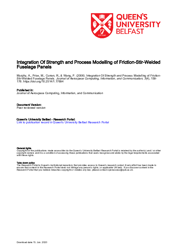 (PDF) Integration of Strength and Process Modeling of Friction-Stir ...