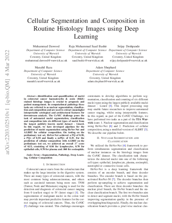 (PDF) Cellular Segmentation and Composition in Routine Histology Images using Deep Learning