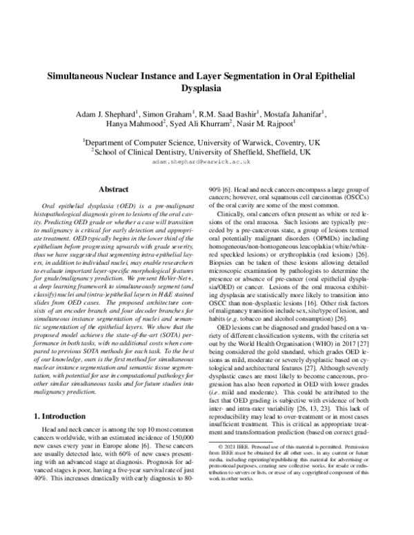 (PDF) Simultaneous Nuclear Instance and Layer Segmentation in Oral ...