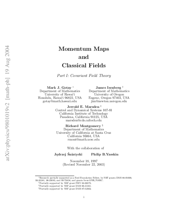 (PDF) Momentum Maps and Classical Relativistic Fields. Part I ...