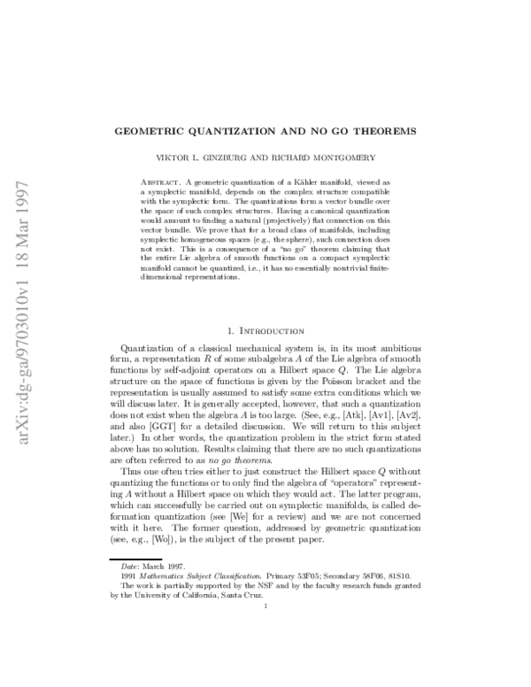 (PDF) Geometric quantization and no-go theorems