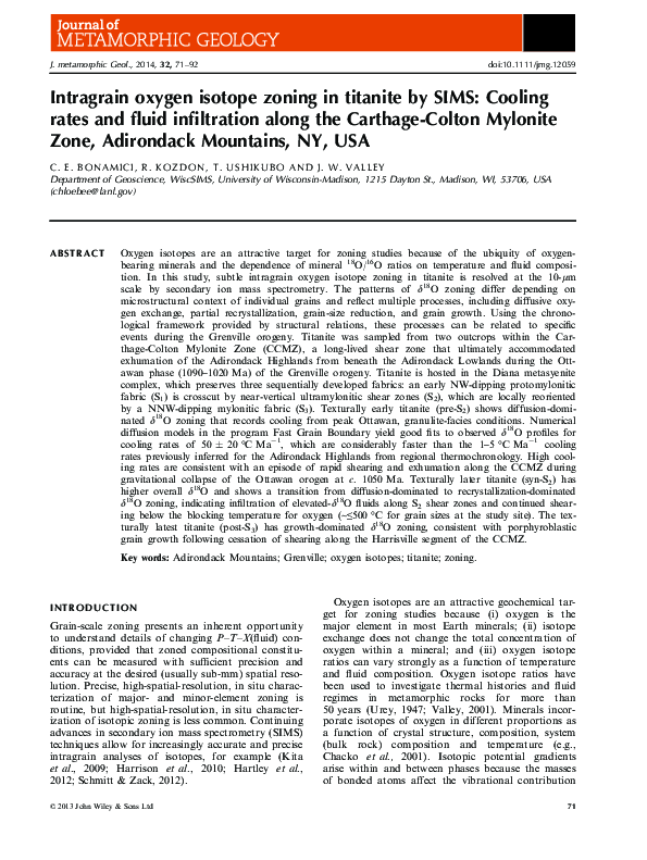 (PDF) Intragrain oxygen isotope zoning in titanite by SIMS: Cooling ...