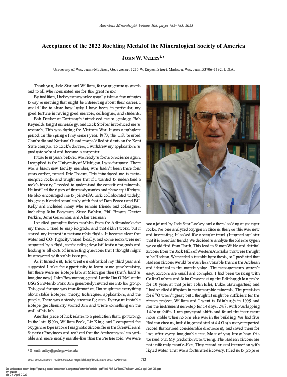 (PDF) Acceptance of the 2022 Roebling Medal of the Mineralogical ...