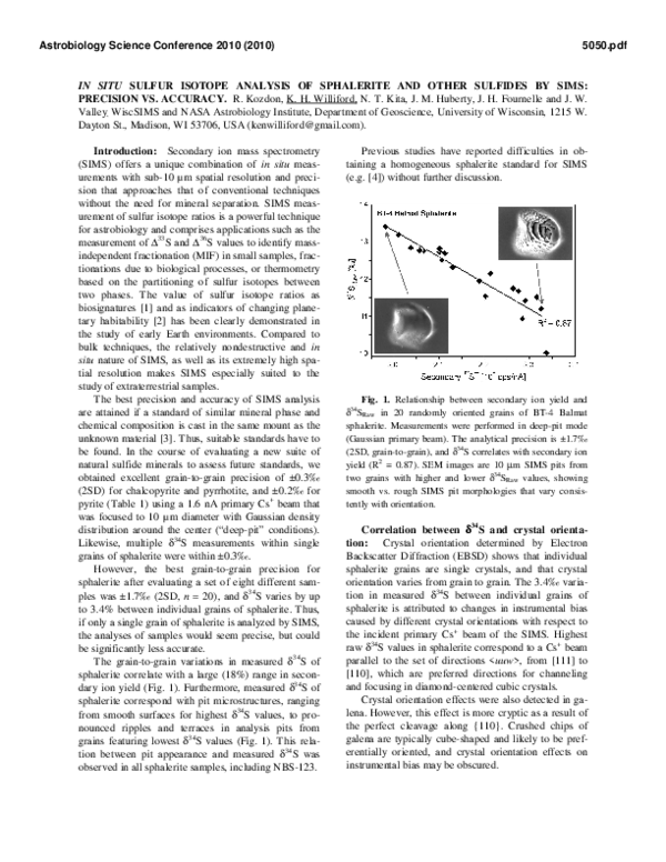 (PDF) In Situ Sulfur Isotope Analysis of Sphalerite and Other Sulfides ...