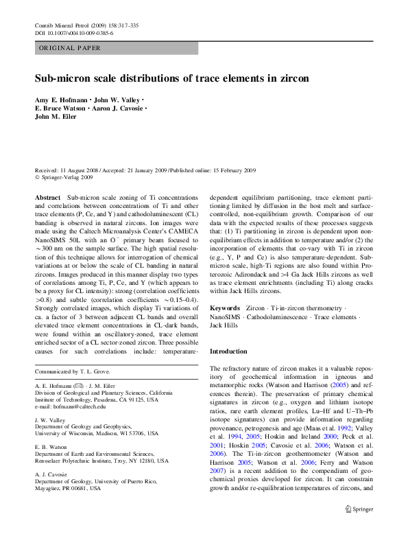 (PDF) Sub-micron scale distributions of trace elements in zircon