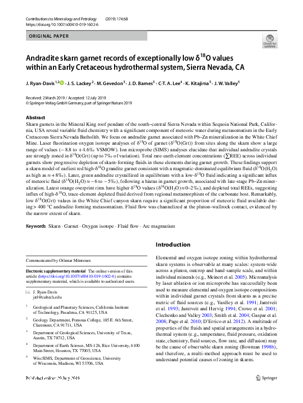 (PDF) Andradite skarn garnet records of exceptionally low δ18O values ...