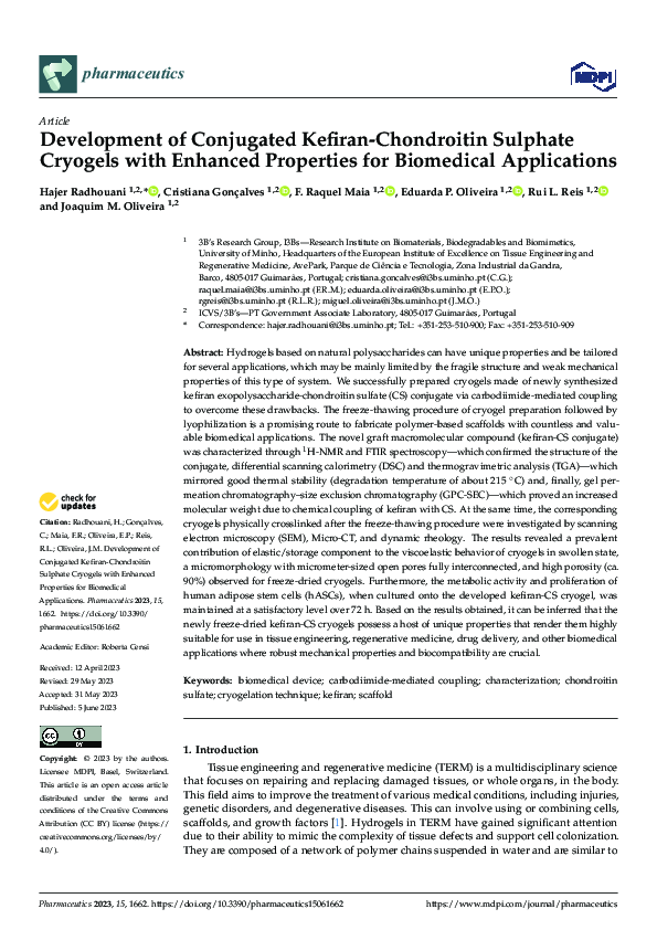 (PDF) Development of Conjugated Kefiran-Chondroitin Sulphate Cryogels ...