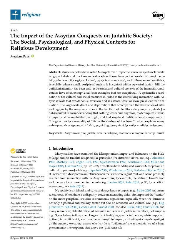(PDF) The Impact of the Assyrian Conquests on Judahite Society: The ...