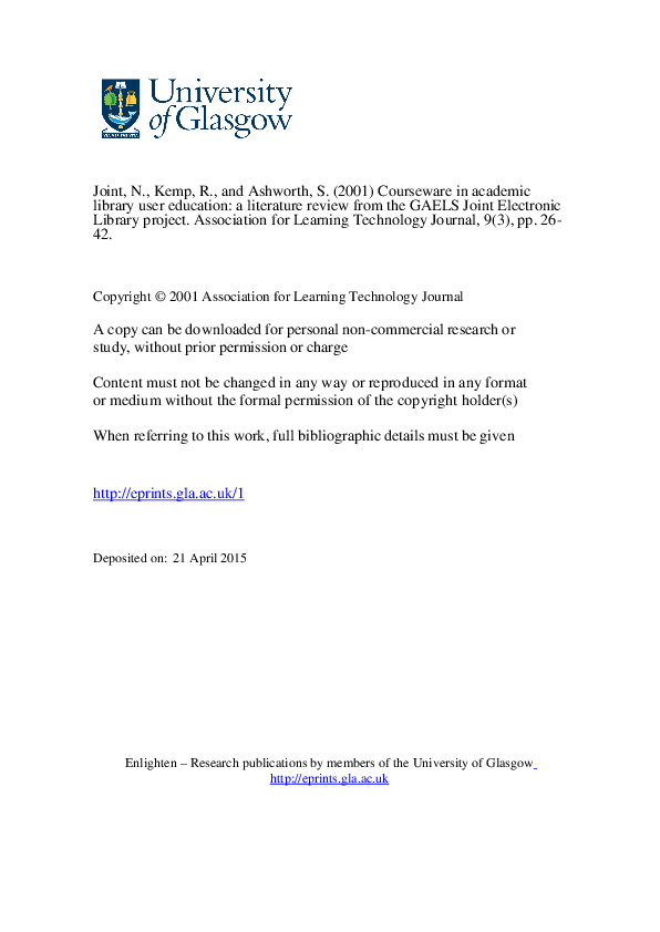 (PDF) Courseware in academic library user education: A literature ...