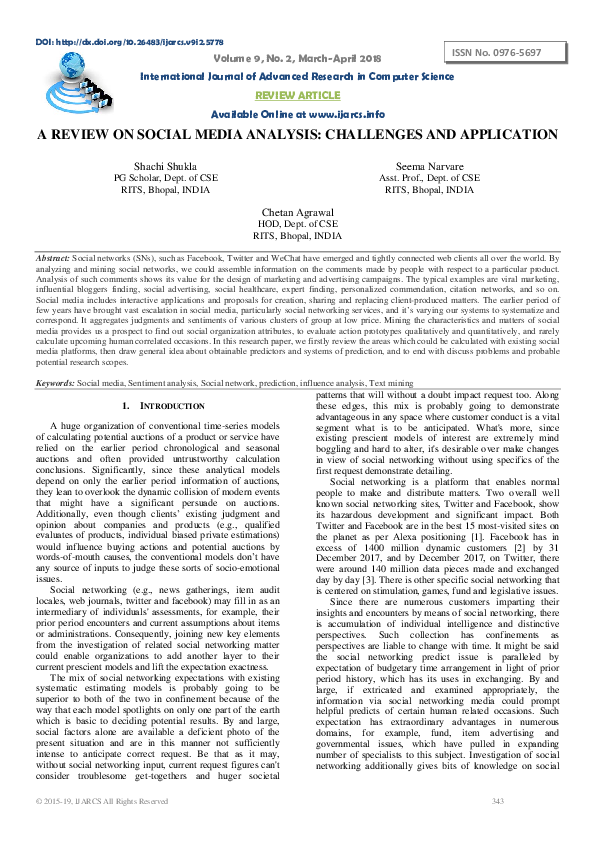 (PDF) A Review on Social Media Analysis: Challenges and Application