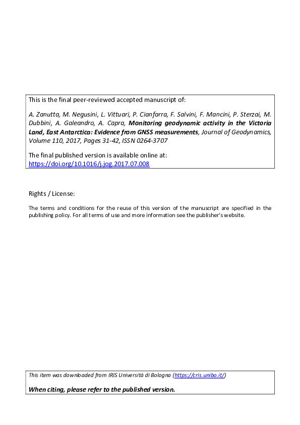 (PDF) Monitoring geodynamic activity in the Victoria Land, East ...