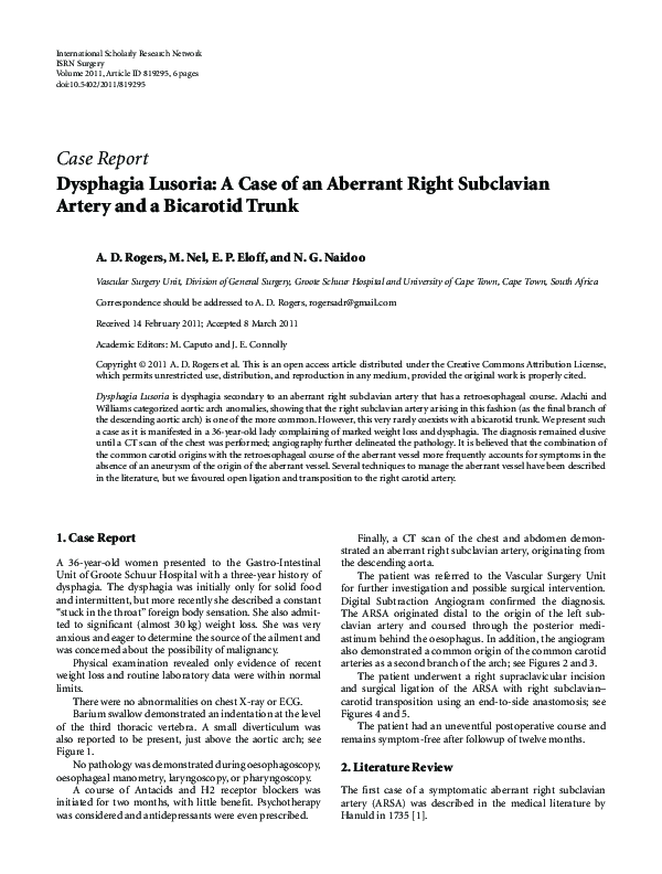 (PDF) Dysphagia lusoria: a case of an aberrant right subclavian artery ...
