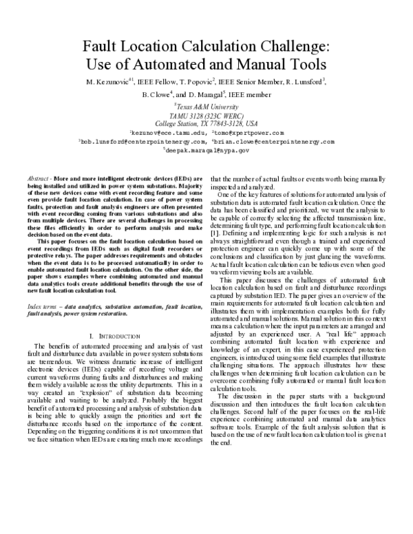 (PDF) Fault Location Calculation Challenge: Use of Automated and Manual ...