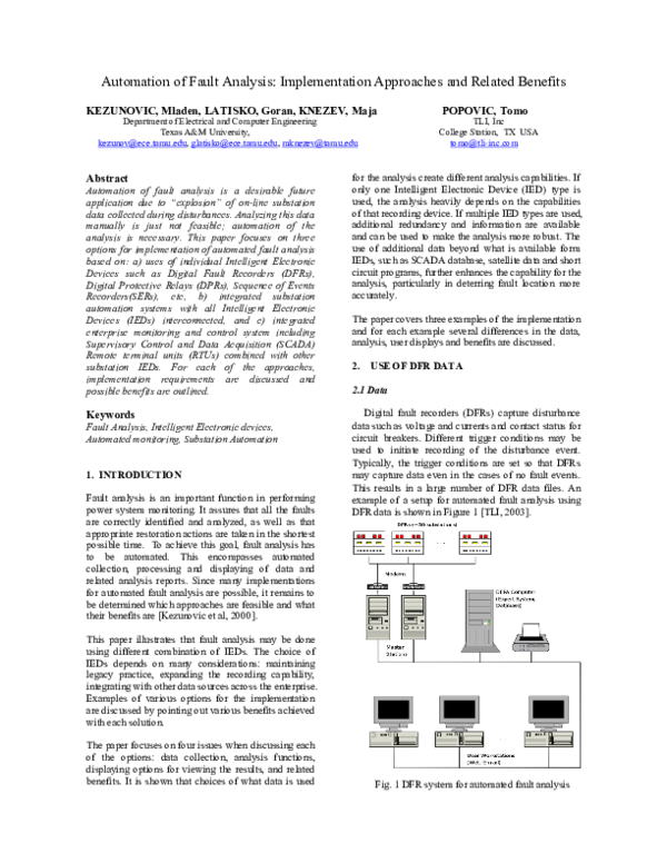 (PDF) Automation of Fault Analysis: Implementation Approaches and ...