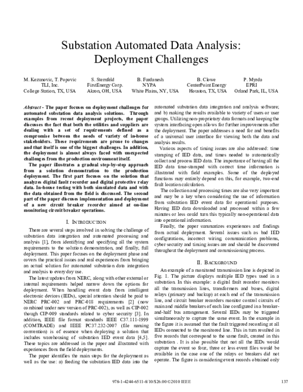 (PDF) Substation Automated Data Analysis: Deployment Challenges