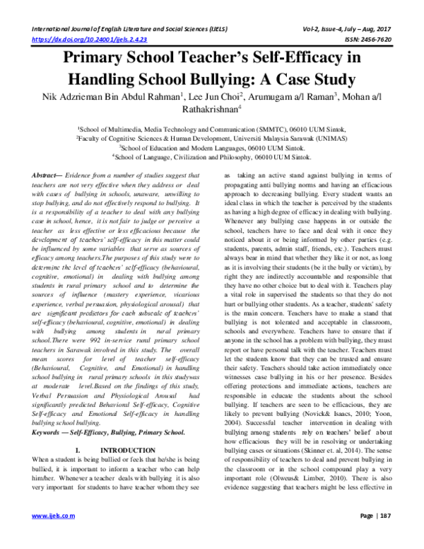 (PDF) Primary School Teacher’s Self-Efficacy in Handling School ...