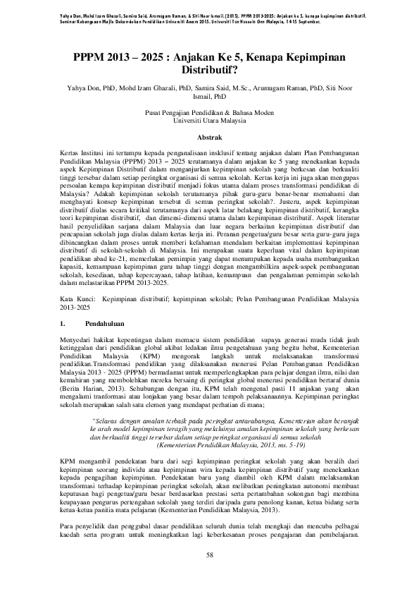 (PDF) PPPM 2013 – 2025: Anjakan ke 5, kenapa kepimpinan distributif?