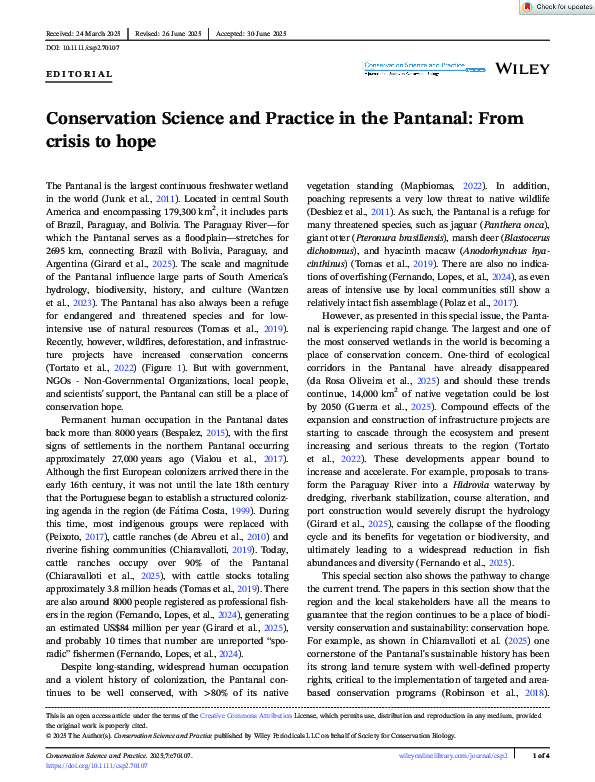 (PDF) Conservation Science and Practice in the Pantanal: From crisis to ...