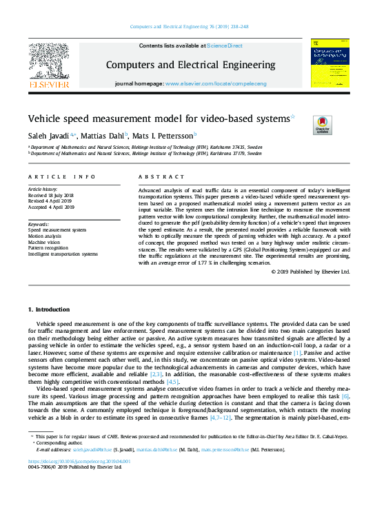 (PDF) Vehicle speed measurement model for video-based systems