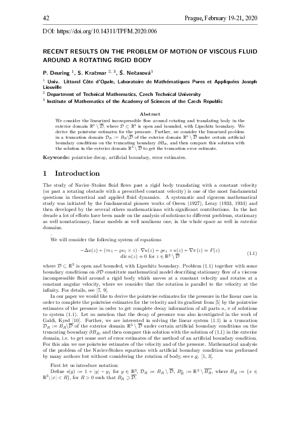 (PDF) Recent Results on the Problem of Motion of Viscous Fluid Around A ...