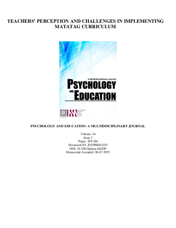 (PDF) Teachers' Perception and Challenges in Implementing Matatag Curriculum